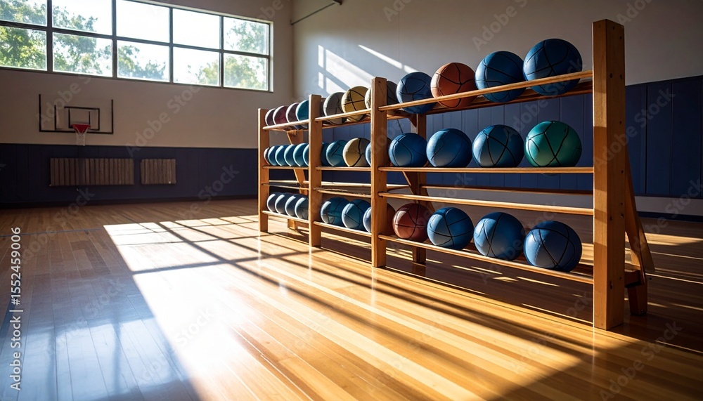 Stock-Foto „Gymnasium: The perfect moment in a classic school gymnasium ...