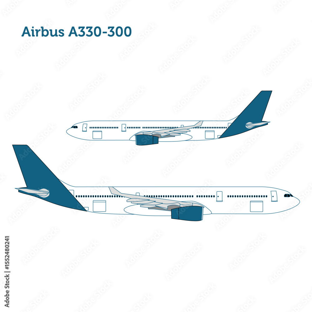 Airbus A330-300 Wide-Body Aircraft in Side View with Twin Engines and ...