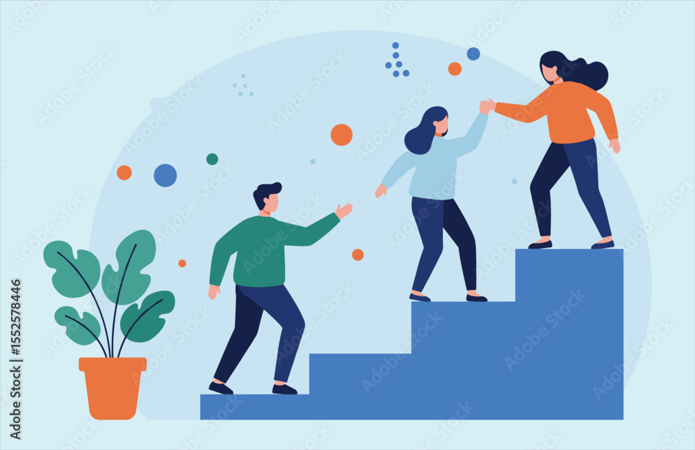 Vetor Teamwork and mutual support for business success. People helping ...