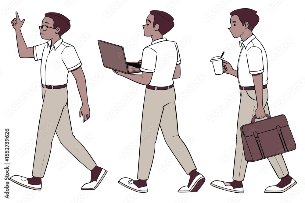 Office Worker Character Turnaround Sheet. Vector Business Person Sprite ...