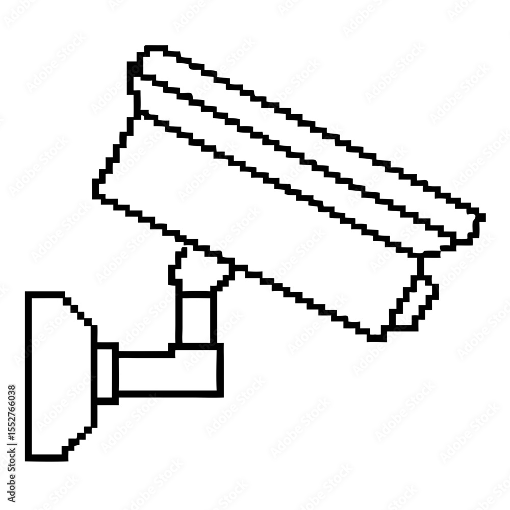 Security camera in pixel outline, monitoring an area for surveillance ...