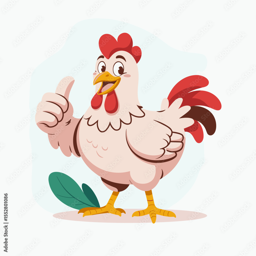 Cartoon chicken gives a thumbs up gesture. Poultry farm, illustration ...