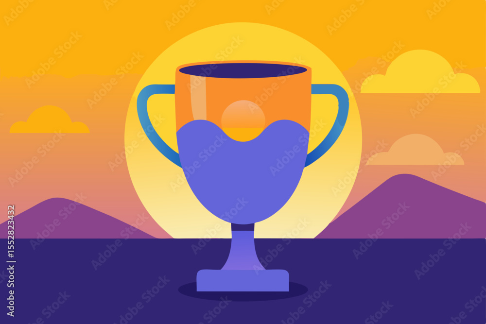 Celebrating Success Golden Hour Trophy Achievement Illustration Stock ...