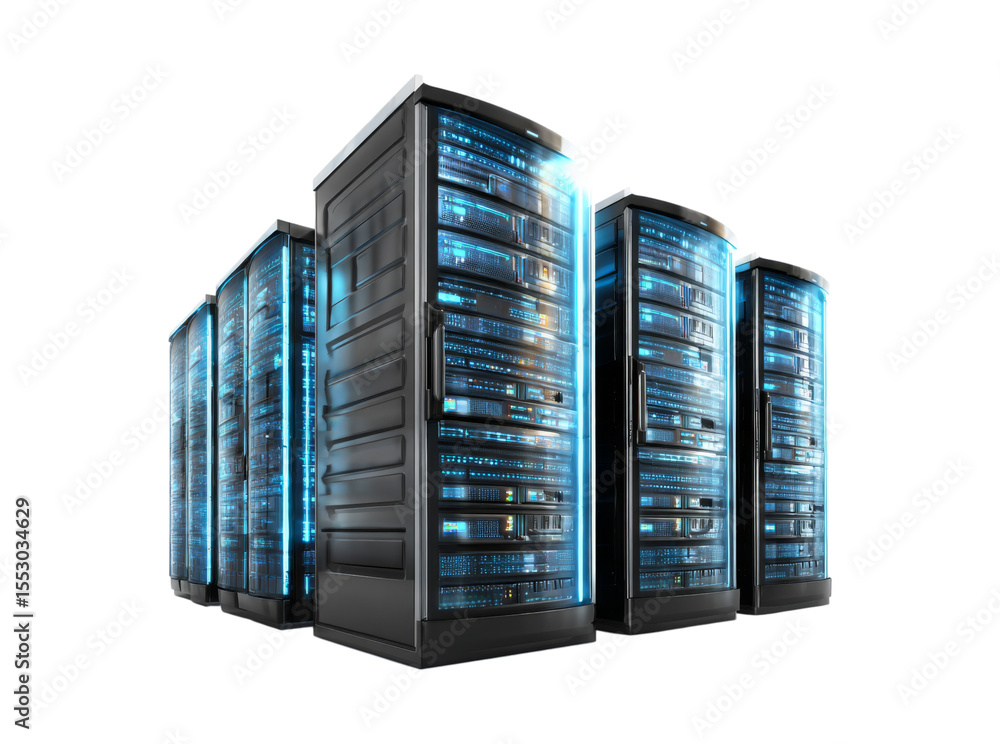 Modern data center server racks network technology, Isolated On ...