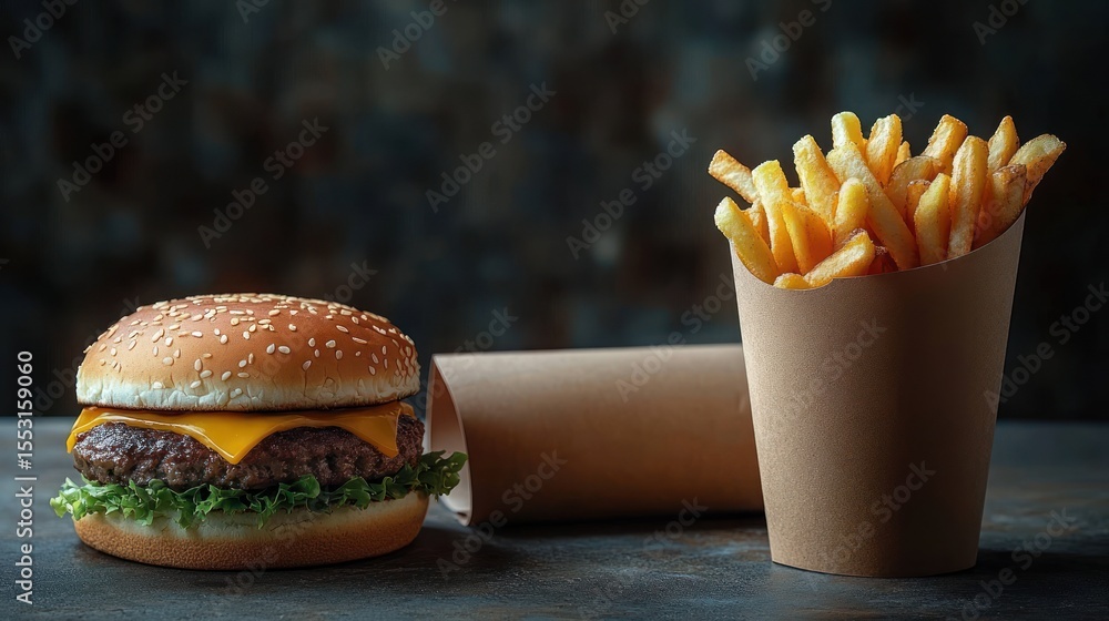 Fresh cheeseburger with lettuce and cheddar cheese on a sesame seed bun ...