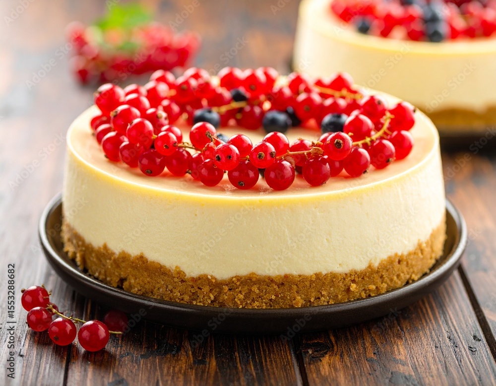 Classic New York Cheesecake with Berry Compote Topping Stock Photo ...