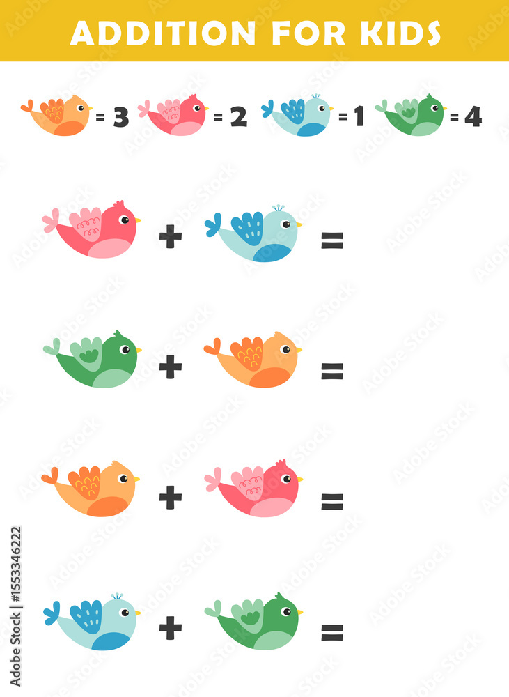 Addition for Kids. Fun Math Logic Puzzles for Kids. Math Game with Cute ...