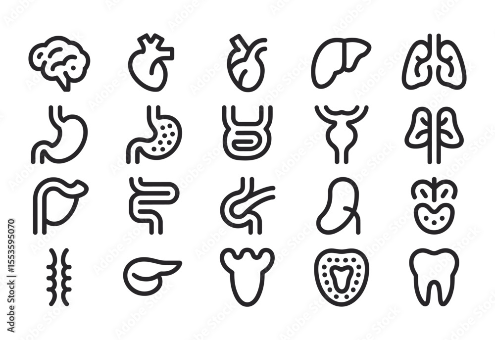 Collection of simplified black line art icons representing human ...