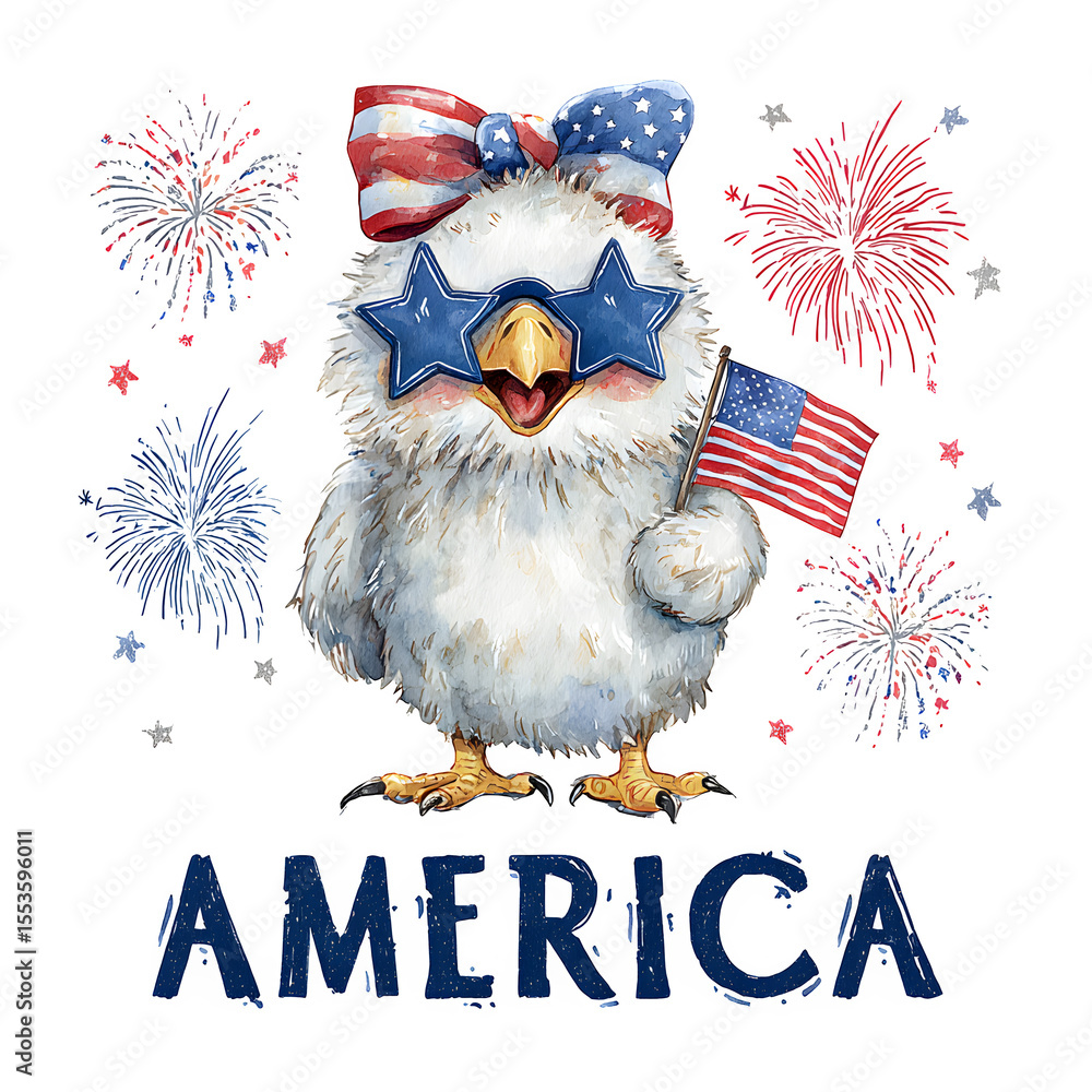 Patriotic Baby Bald Eagle Watercolor – 4th of July Celebration with ...