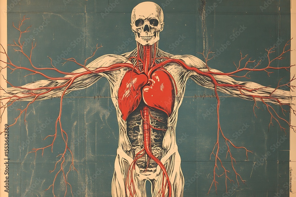 Labeled diagram of the circulatory system, with the heart at the center ...