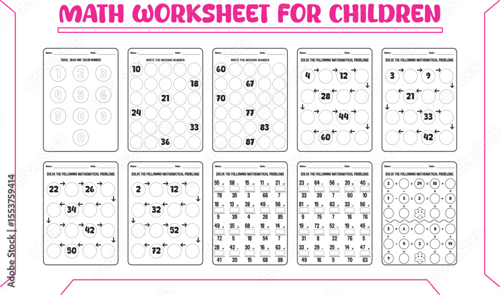 Math activity worksheet for 3rd grade child Stock Vector | Adobe Stock