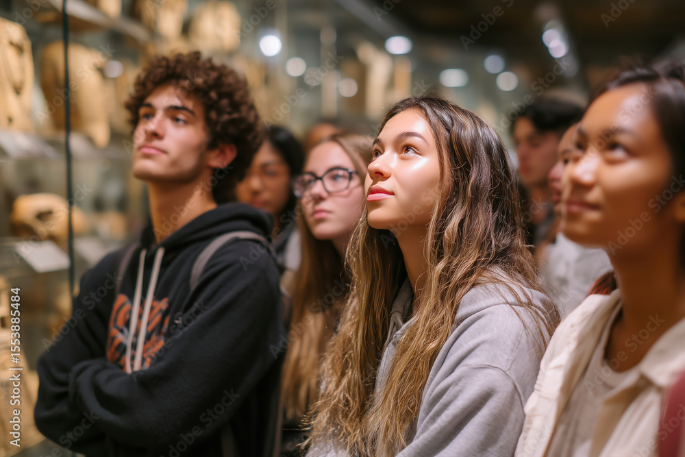 Students observe artifacts in a museum exhibit hall. An inspiring sight ...