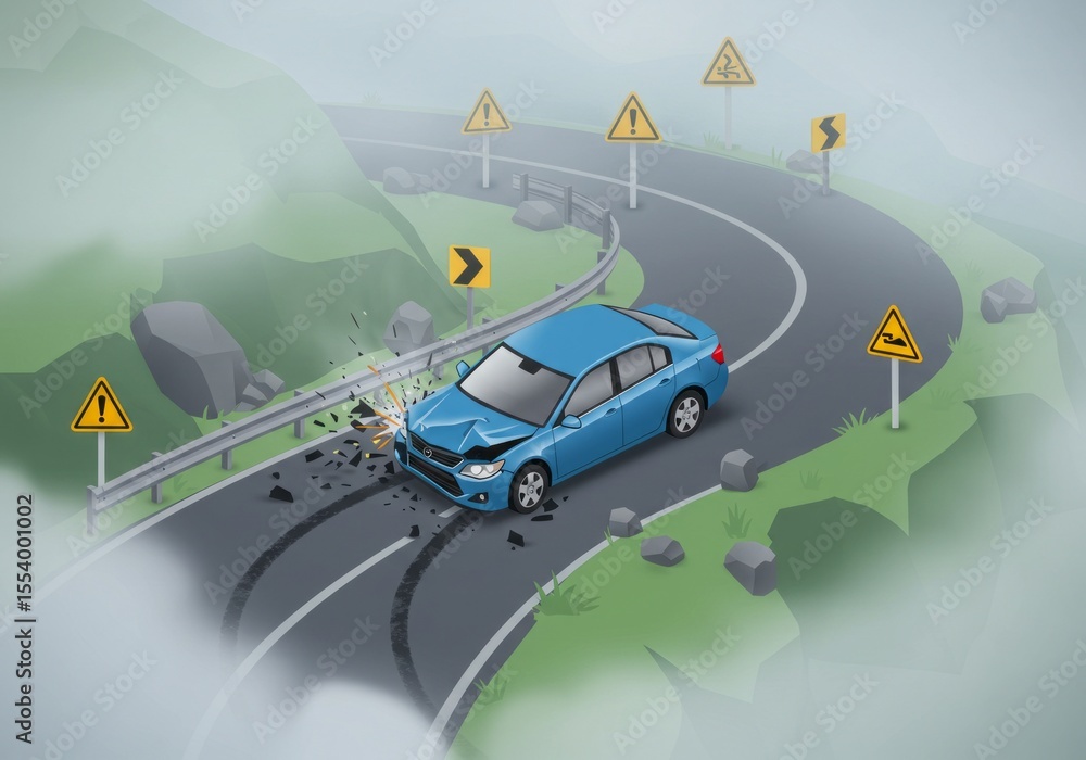 Accidents on road. Collided and overturned cars, vehicle hits ...