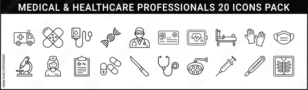 Medical and Healthcare Professionals Icon Set - 20 clean line icons ...