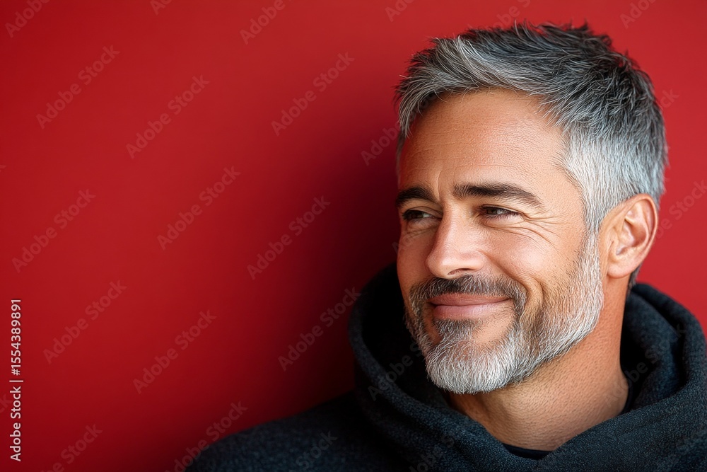 Elegant men's layered waves haircut - midlife white man with grey hair ...