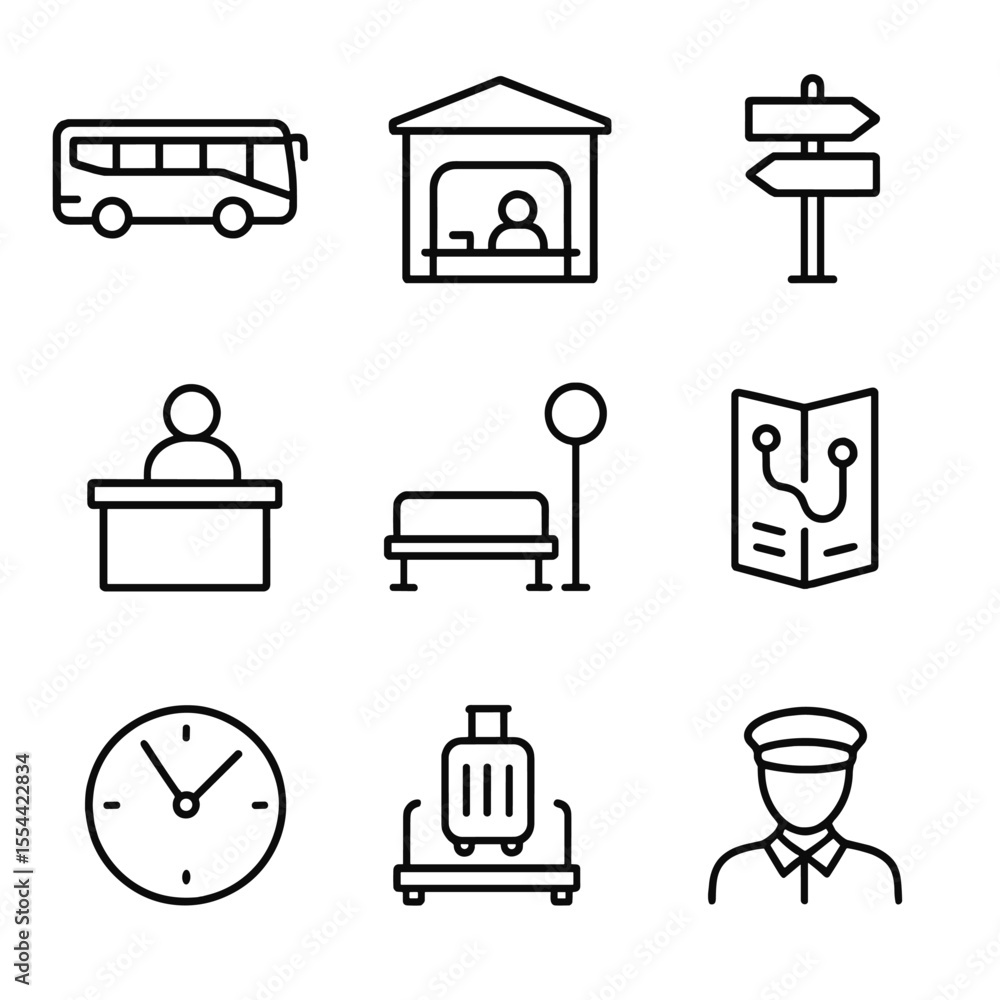 Intercity Shuttle Icons. Outline icon set of intercity shuttle ...