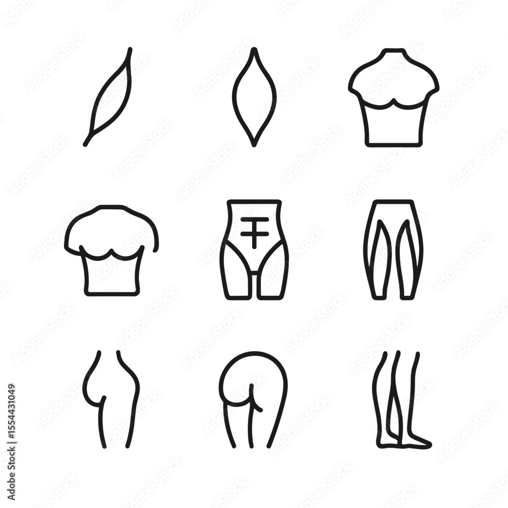 Muscle Anatomy Icons. Outline icon set of muscle anatomy: biceps ...