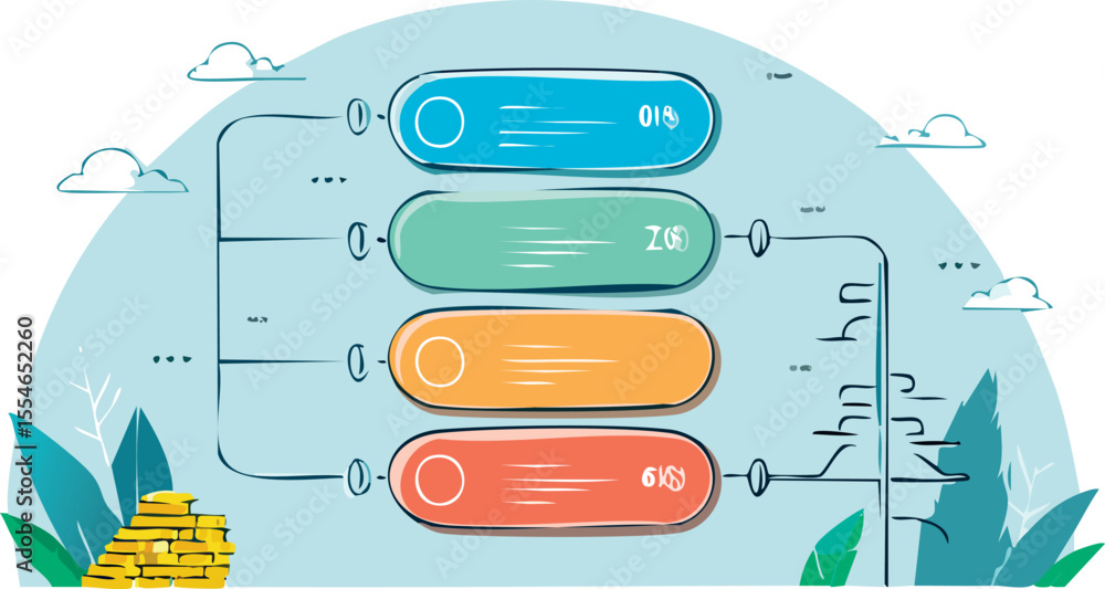 Set of clean vector diagrams including flowcharts, KPI dashboards ...