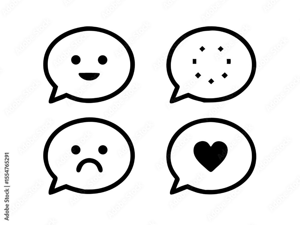 Four Chat Bubbles with Emojis Happy, Sad, Stars, Heart Stock Vector ...