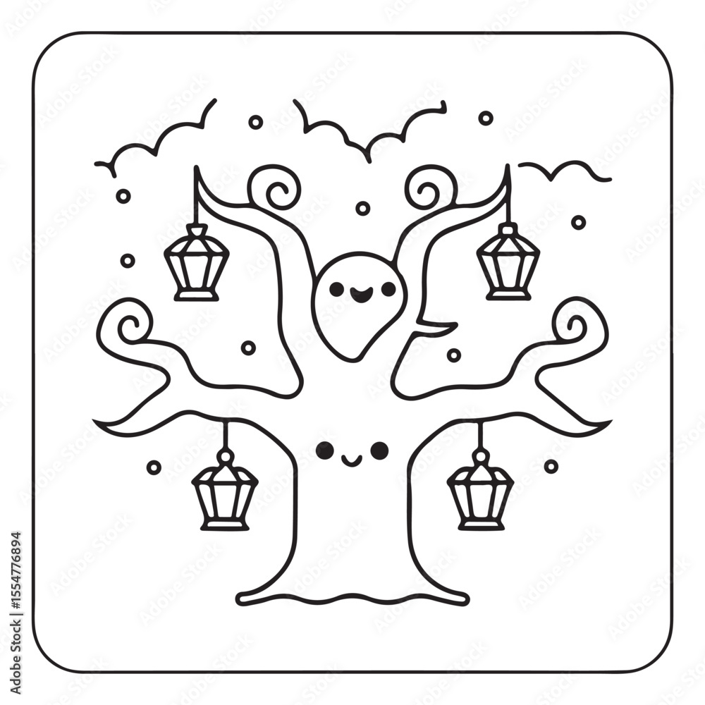 Easy bold and line art halloween coloring pages, Spooky Halloween ...