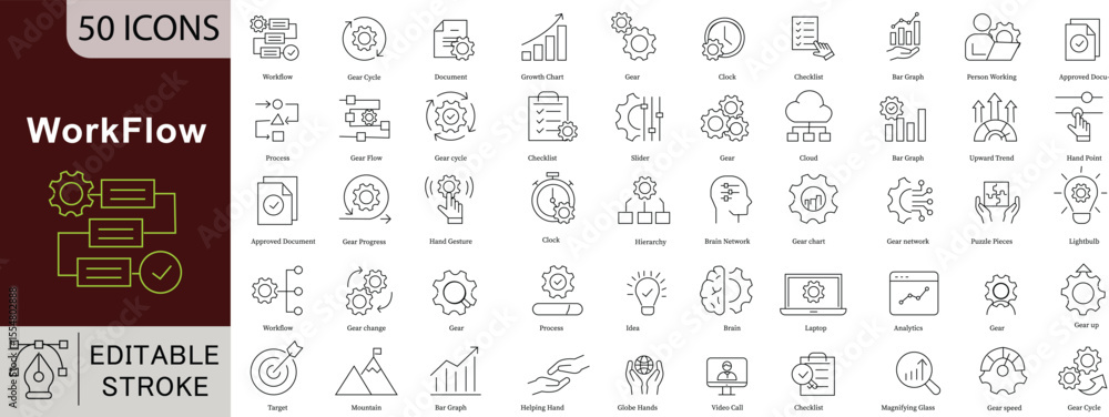 Workflow Process Icon Set - 50 Editable Business Flow Icons for Project ...