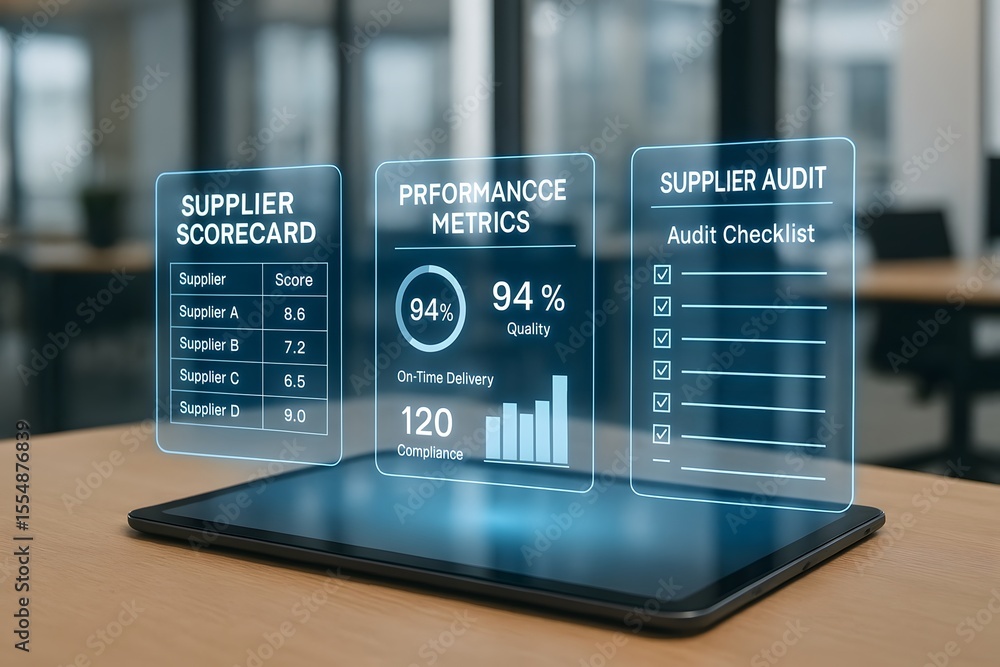 A digital interface displays essential data on a tablet, showcasing ...