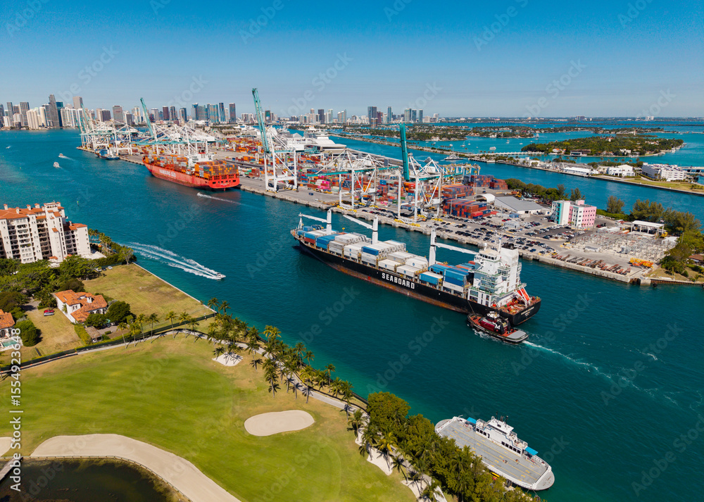 Miami, Florida, USA - March 20, 2025: Shipping container cargo vessel ...