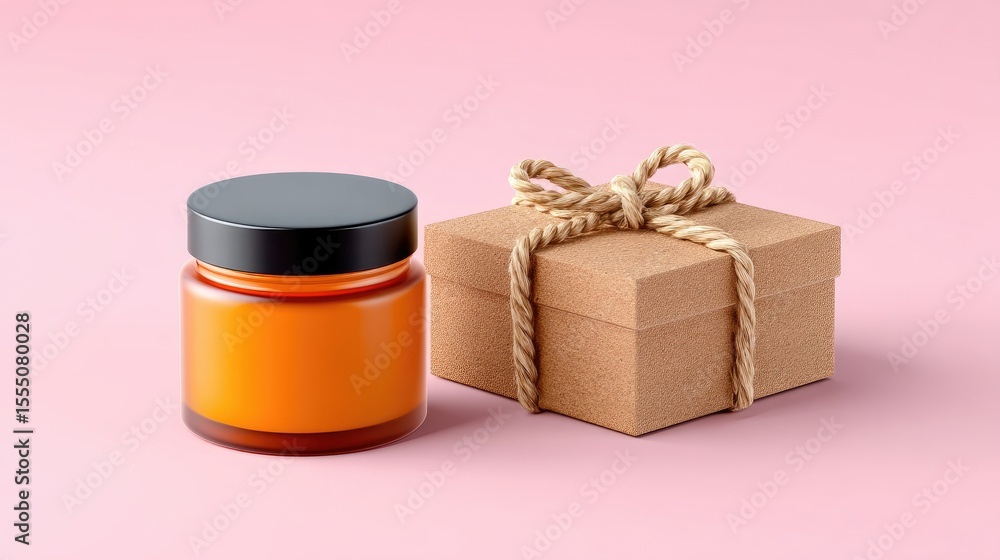 Amber Glass Jar and Kraft Gift Box Mockup Stock Photo | Adobe Stock