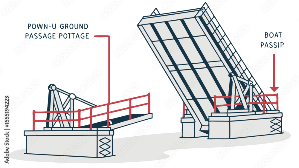 Bascule Bridge Mechanism Open and Closed Positions Illustrated. Stock ...