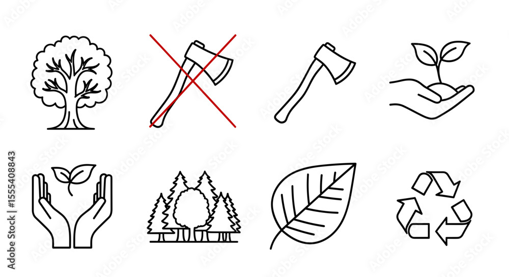 Illustrative icons depicting environmental protection and conservation ...