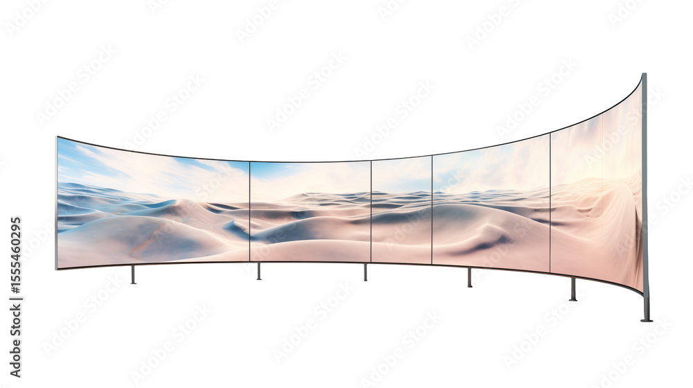 Panoramic display showing a desert landscape with blue sky and sand ...