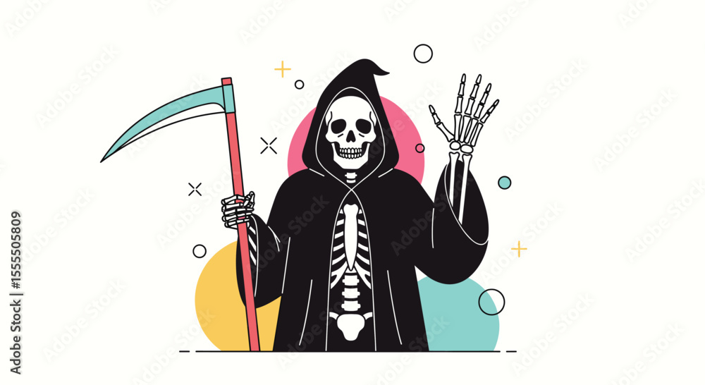 Grim Reaper Character with Scythe and Festive Background Elements ...