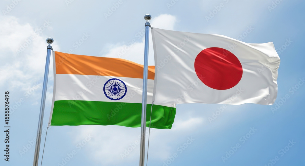 Flags of india and japan national symbols representing international ...