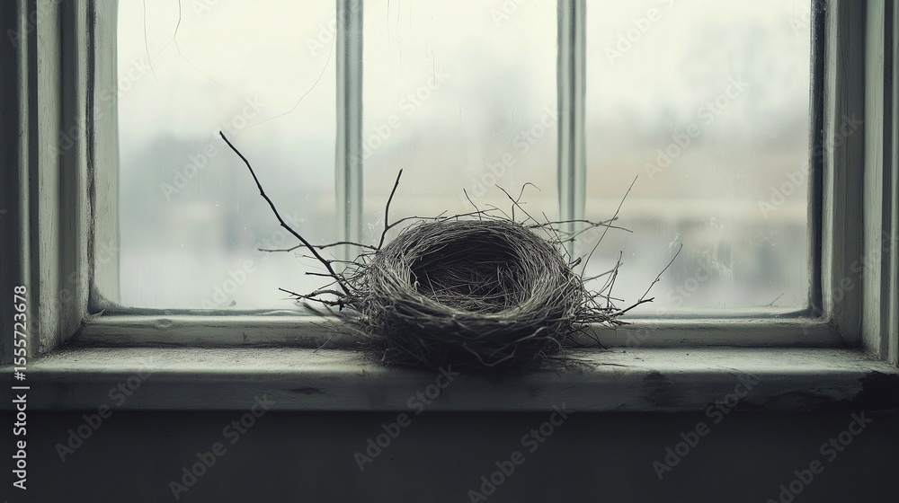 Highly realistic symbolic image of an empty bird nest resting on a ...