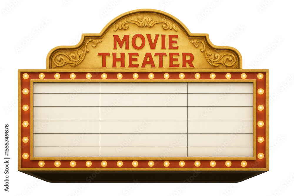 Classic movie theater marquee sign with glowing lights and blank white ...