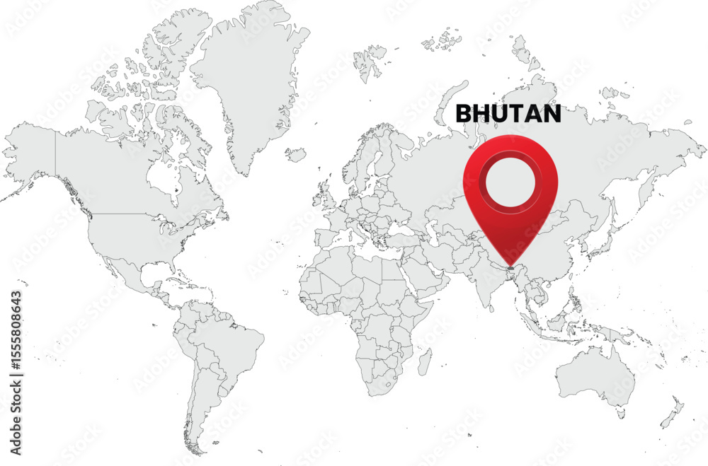 Vektor World map on white background. World map with country bhutan ...