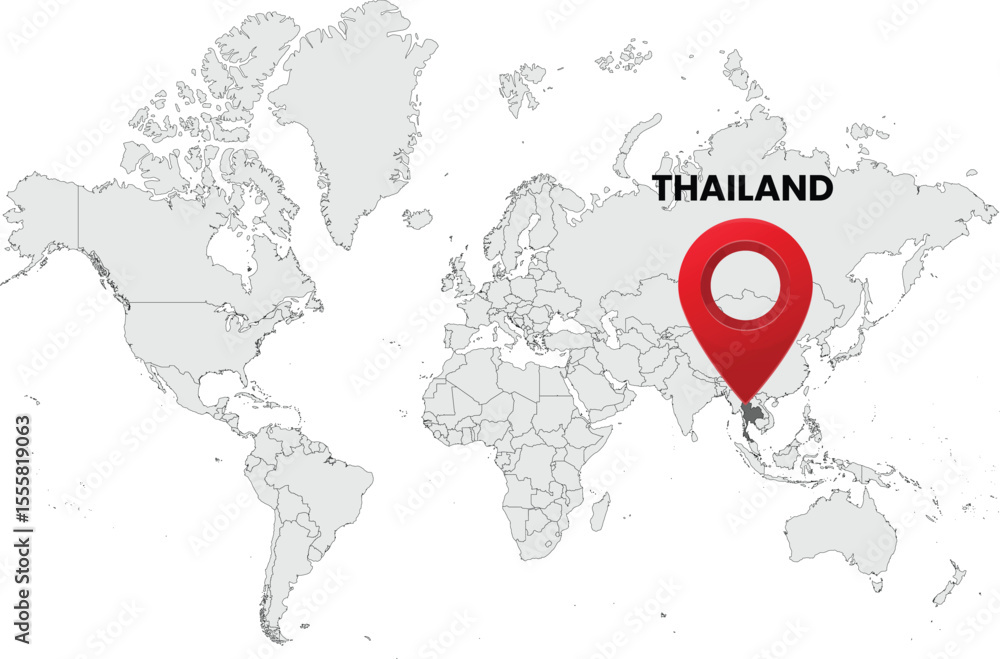 Vektor World map on white background. World map with country thailand ...