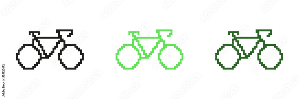 Bicycle Icon Set In Pixel Art. Pixelated Design of Bike for Transportation. Isolated Vector ...