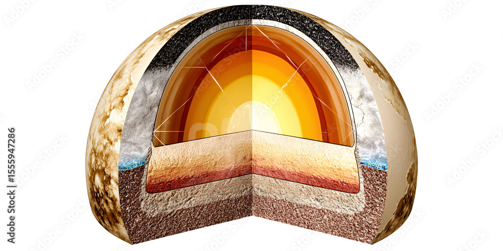Detailed crosssection of planet Earth showing core, mantle, crust, and ...
