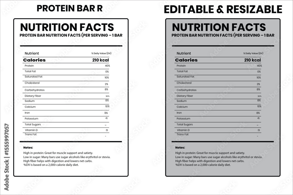 Vector de Stock Protein bar nutrition facts, nutrition facts, food ...