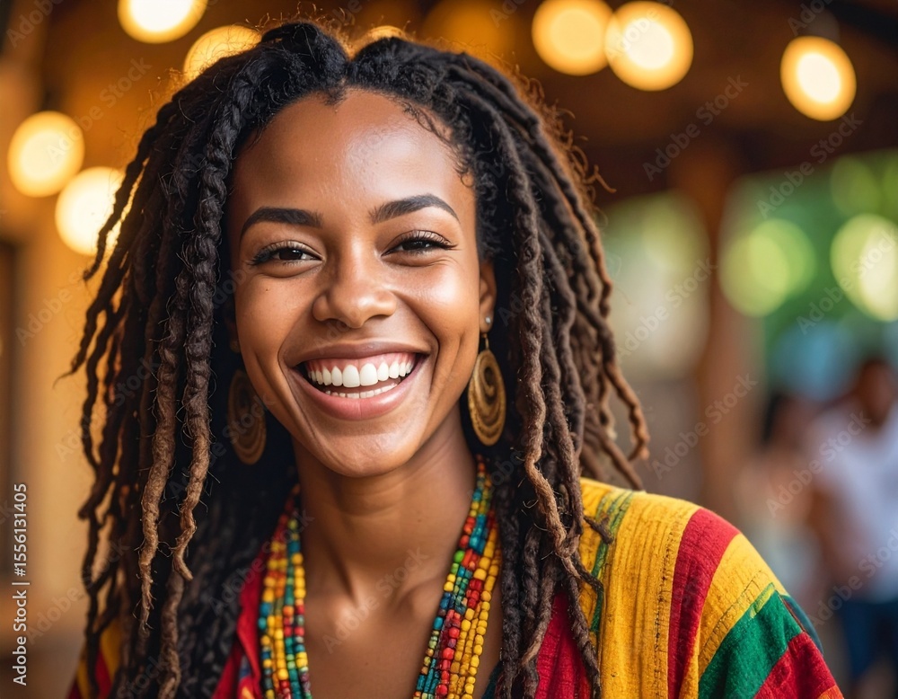 detailed close up portrait of a beautiful rastafarian woman laughing ...