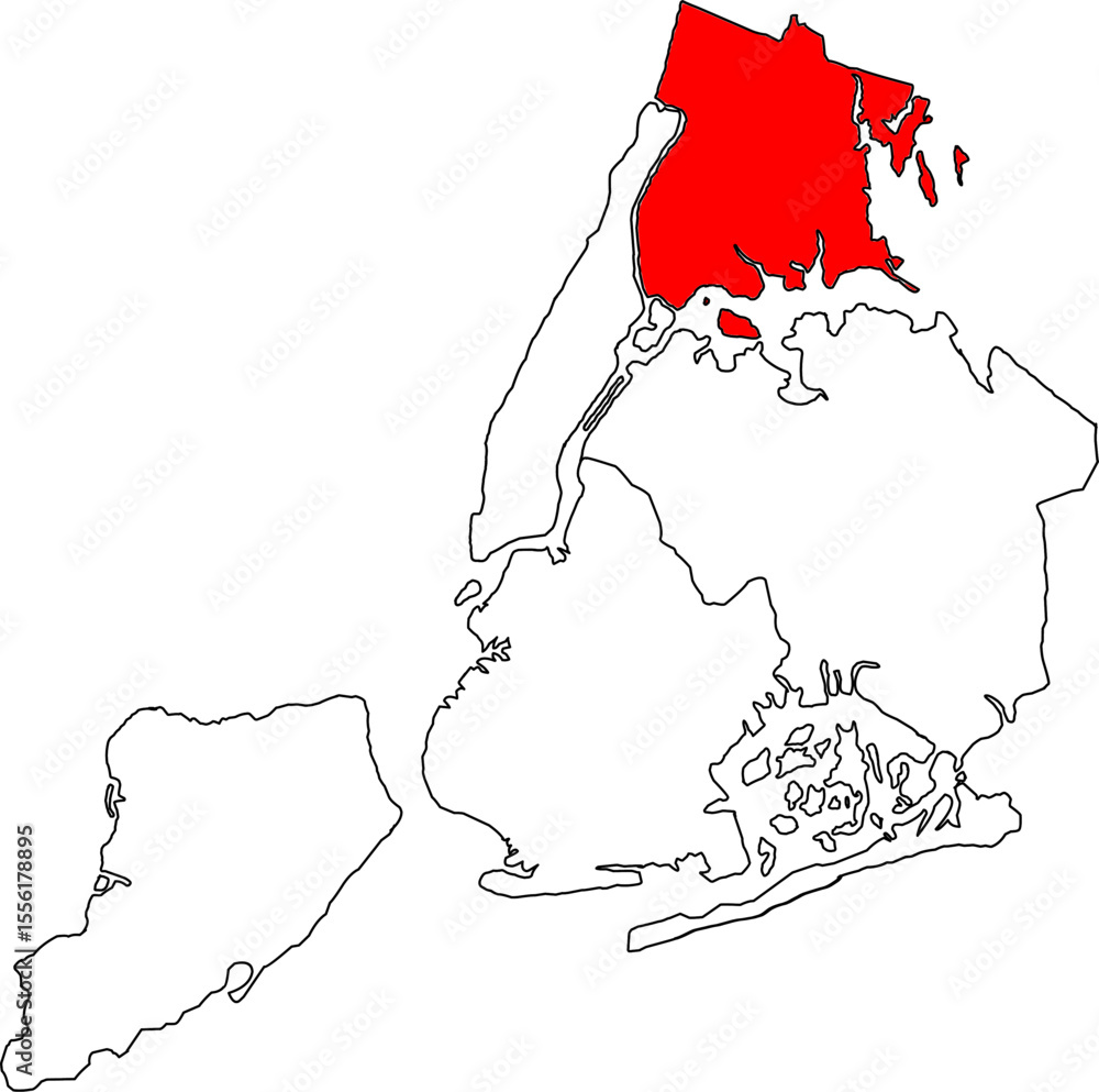 THE BRONX MAP, NEW YORK CITY MAP HIGHLIGHTING THE BOROUGH OF THE BRONX ...