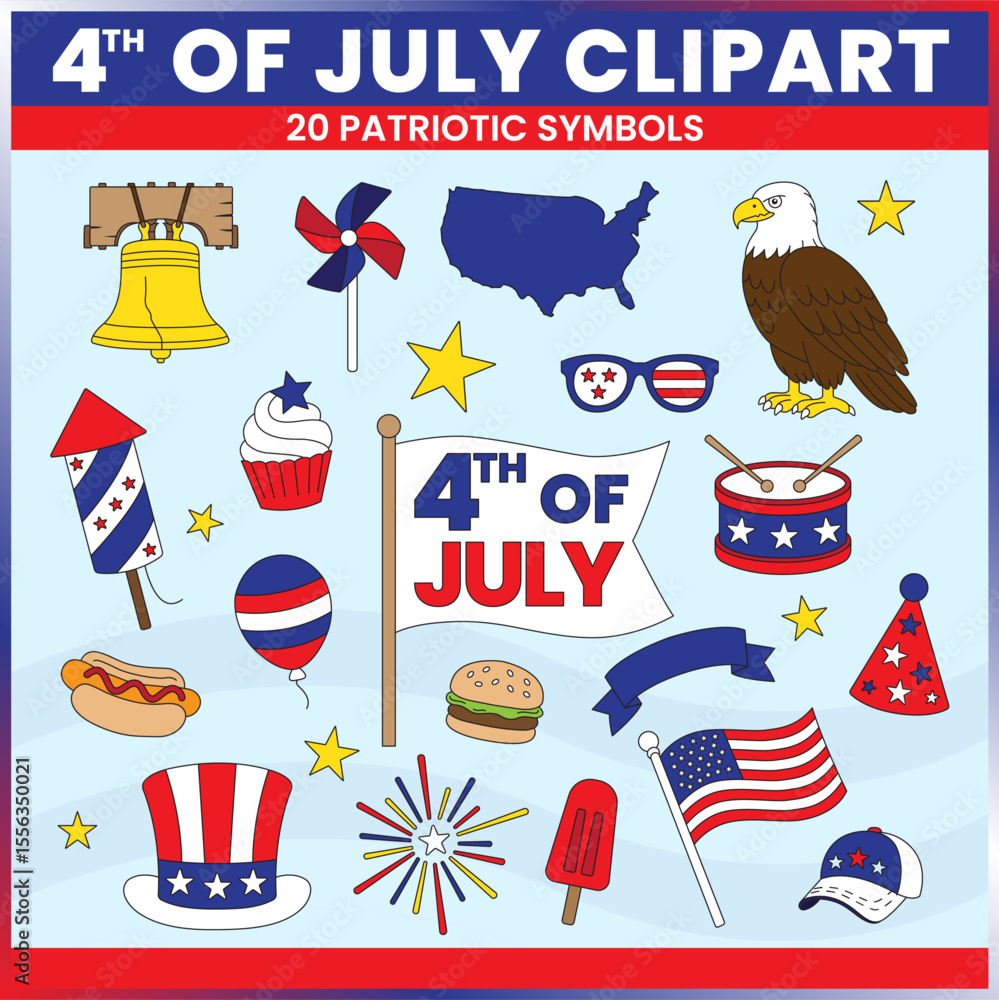 Praca wektorowa bez tantiem: 4th of July clipart set with 20 patriotic ...