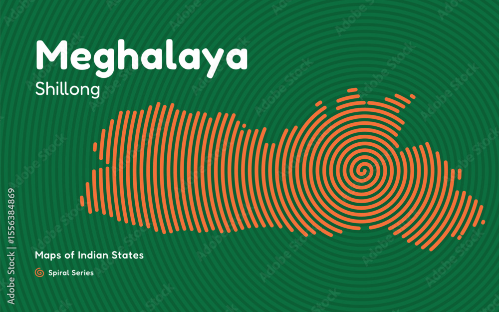 Spiral Vector Map of Meghalaya with Capital Shillong – Northeast Indian ...