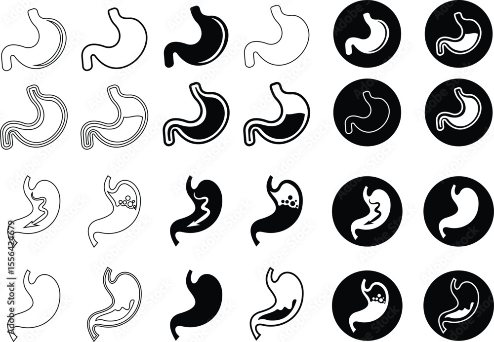 Стоковое векторное изображение «Stomach organ icon set biology ...