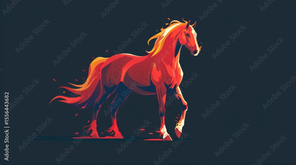 Majestic fire horse with flowing flame mane and sparks on dark ...