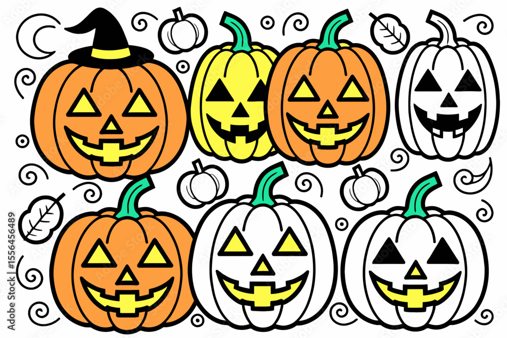 Cute Halloween Pumpkins Coloring Page for Kids-Spooky Season Fun with ...
