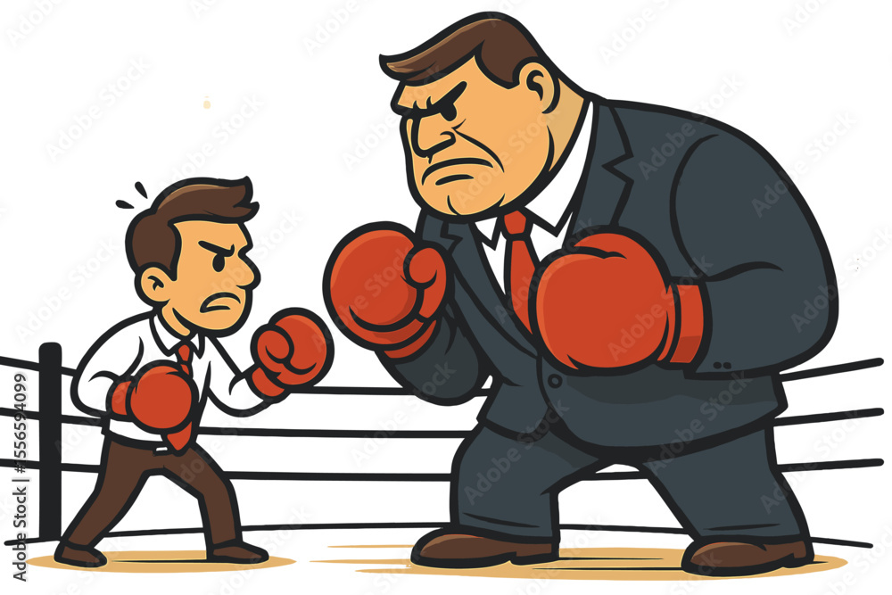 David versus Goliath concept. Small business owner fighting a giant ...
