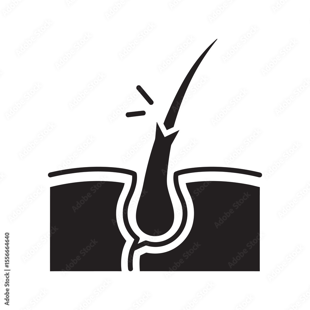 Damaged hair follicle solid glyph icon for weak root and hair loss ...