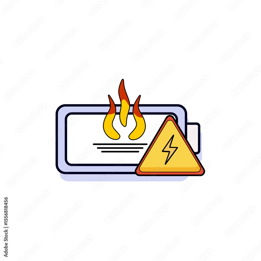 An icon depicting a battery on fire with a warning triangle and ...